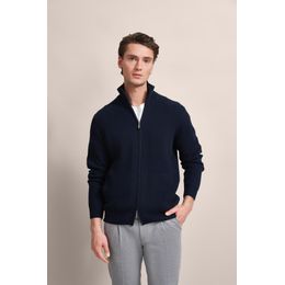 Strickjacke Bugatti, Herren, Gr. L, blau (marine), 80% Wolle, 20% Polyamid, unifarben, regular fit, ohne Ausschnitt, Rippb&uuml;ndchen, Strickjacken Strickjacke, grob gestrickt