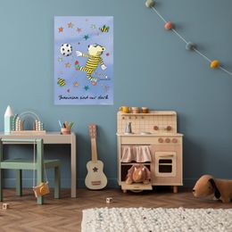 Leinwandbild LUCKYLINDE "Der kleine Tiger mit Fu&szlig;ball - Gemeinsam stark", bunt (farbe bild(er): bunt), B:60cm H:90cm T:2cm, Canvas, Holzrahmen, Bilder, Leinwandbild, Exklusive JANOSCH Kindermotive