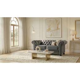 2-Sitzer Home Affaire "BRONNOY Chesterfield Sofa mit aufwendiger Knopfheftung, Breite 152 cm", grau, B:152cm H:75cm T:90cm, 100% Polyester, Sofas, 2-Sitzer, Sofa mit geschwungenen Armlehnen, Chesterfield-Optik, Glamour