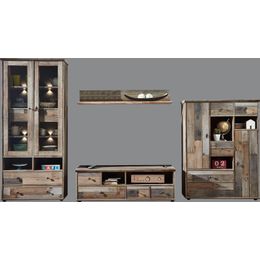 Wohnwand Innostyle "BONANZA", braun (driftwood nachbildung), B:342cm H:188cm T:52cm, Glas, Holzwerkstoff, Metall, Kastenm&ouml;bel-Sets, Wohnwand, inkl. LED-Beleuchtung