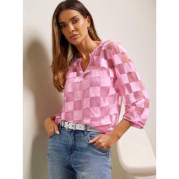 Rundhalsshirt Heine "Shirt", Damen, Gr. 40, rosa (altrosa, kariert), 50% Polyester, 50% Viskose, gemustert, kariert, Rundhals, Shirts Rundhalsshirt