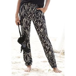 Strandhose Buffalo, Damen, Gr. 46, N-Gr, schwarz (schwarz, gr&uuml;n bedruckt), Jersey, Obermaterial: 100% Viskose, bedruckt, figurumspielend lang, Hosen Strandhose, aus Viskose mit Taschen, Elastikbund, Jerseyhose, Topseller