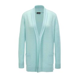 Strickjacke GOLDNER "Langarm Cardigan aus Merino", Damen, Gr. 52, gr&uuml;n (jade, melange), Obermaterial: 100% Schurwolle WV., figurumspielend, Rippe, Strickjacken Strickjacke, Schalkragen