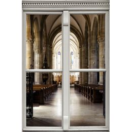 Wandsticker queence "Kirche", braun, B:40cm H:60cm T:0,1cm, Wandtattoos, Wandsticker, Wandsticker, Wandbild, selbstklebend, 3D, Fenster