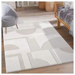 Teppich Carpet City "LOUNGE 9992", beige (creme), B:120cm H:15mm L:170cm, Obermaterial: 100% Polyester, Teppiche, Teppich, Kurzflor-Teppich Modern, Hoch-Tief-Struktur, Wohnzimmer, Schlafzimmer