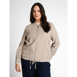 Jackenblazer Tom Tailor PLUS, Damen, Gr. 50, soft taupe grau, Web, Obermaterial: 92% Viskose, 8% Polyester, unifarben, regular fit normal, Rundhals, B&uuml;ndchen, Blazer Jackenblazer, mit Tunnelzug