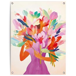 Poster Reinders "Blumenm&auml;dchen", bunt (farbe bild(er): mehrfarbig), B:60cm H:80cm T:0,1cm, Bilder, Poster, Wohnzimmer - Dame - Farbenfroh - Mehrfarbig - Leinwand - Blumen
