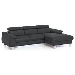 Ecksofa COTTA "Komaris L-Form, B: 244 cm", schwarz, B:244cm H:72cm T:166cm, Microfaser PRIMABELLE (100% Polyester);Kunstleder SOFTLUX(100%Polyurethan);Feinstruktur (100% Polyester);Kunstleder SOFTLUX/Struktur (100%Polyurethan, 90%Polyester, 10% Polyacryl), Sofas, Ecksofa, mit Kopfteilverstellung, optional Bettfunktion, Bettkasten & Licht