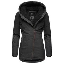 Winterjacke Ragwear "Gordon", Damen, Gr. XL (42), schwarz, Au&szlig;enmaterial: 100% Polyester. Innenfutter: 100% Polyester. Wattierung: 100% Polyester, figurbetont h&uuml;ftlang, asymmetrischer Ausschnitt, &Auml;rmel ohne &Auml;rmelschlitz Rippstrickb&uuml;ndchen, Jacken Winterjacke, Sportliche wasserdichte Outdoorjacke mit Kapuze