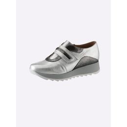 Sneaker Heine, Damen, Gr. 41, silber (silberfarben, metallic), Glattleder, Leder, Veloursleder, Schuhe Sneaker
