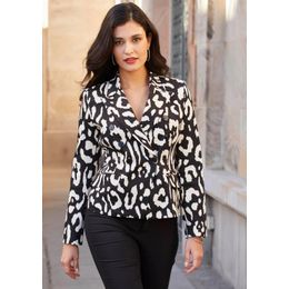 Jackenblazer Alba Moda "Blazer Kurzblazer im Animal-Look", Damen, Gr. 40, schwarz (schwarz, wei&szlig;), Obermaterial: 68% Baumwolle CO. 28% Polyester PES. 4% Elasthan EL., Modern, figurbetont, Blazer Jackenblazer