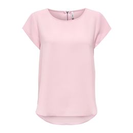 Kurzarmbluse Only "ONLVIC &ndash; feminines Blusenshirt in lockerer Form", Damen, Gr. 38, roseate spoonbill, Web, Obermaterial: 97% Polyester, 3% Elasthan, unifarben, regular fit Po-bedeckend, Rundhals, Blusen, Materialmix, regular fit