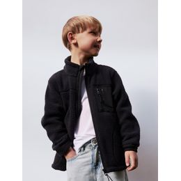 Fleecejacke name it "NKMMILLER SHERPA JACKET", Kinder, Gr. 146, schwarz, Pl&uuml;sch, Obermaterial: 100% Polyester, bedruckt, h&uuml;ftbedeckend, elastischer Bund, Jacken Fleecejacke