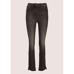 Madeleine Mode Regular-fit-Jeans MADELEINE "Jeans Five-Pocket-Hose mit schr&auml;gem Beinsaum", Damen, Gr. 44, N + K Gr, grau, Obermaterial: 99% Baumwolle CO. 1% Elasthan EL., Jeans Regular-fit-Jeans