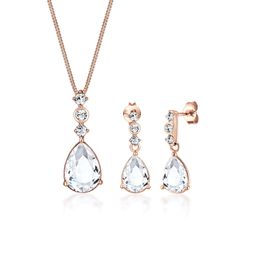 Ohrring und Ketten Set Elli Premium "Schmuckset Set Tropfen Kristalle 925 Silber" Gr. 45, rosa (rosegold), Schmuck_Sets, Damen, Blacklist, Silber 925 (Sterlingsilber), Ohrring und Ketten Set
