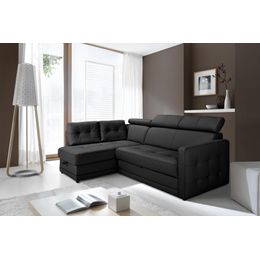 Ecksofa exxpo - SOFA FASHION "Arles, Federkern, zeitlos, Breite 225cm, L-Form", schwarz, B:225cm H:94cm T:165cm, Kunstleder SOFTLUX;NaturLEDER (echtes Rindsleder) in Sitz und R&uuml;cken. Korpus in passendem Kunstleder SOFTLUX bezogen, Sofas, Ecksofa, wahlweise mit Bettfunktion und Bettkasten, inkl. Kopfteilverstellung