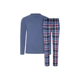 Schlafanzug Jockey "Pyjama Night and Day Long Pyjama", Herren, Gr. S, bunt (blau, rot), Obermaterial: 50% Baumwolle CO. 50% Modal CMD., Homewear-Sets Schlafanzug