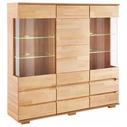 Highboard OTTO HOME "Vetro,150cm breit,40 cm tief,Fronten Massivholz,9 F&auml;cher", beige (kernbuche teilmassiv), B:150cm H:144,5cm T:40cm, Holz teilmassiv, Sideboards, Highboard, Kernbuche massiv, Holzwerkstoff, 3T&uuml;ren,6 Schubladen, Griffmulden