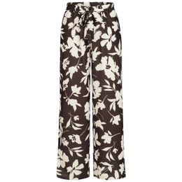 Stoffhose CLOUD 5IVE "CLOUD 5IVE Pants with tie belt and aop flower print", Damen, Gr. S, US-Gr&ouml;&szlig;en, beige, braun, 95% Polyester, 5% Elasthan, gebl&uuml;mt, loose fit, Hosen Stoffhose