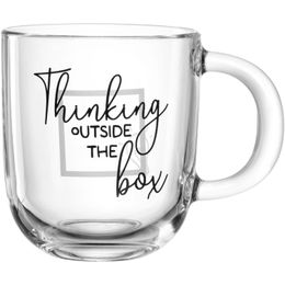 Tasse Leonardo "Becher "Thinking outside the box", 4er-Set, UFFICIO", bunt (transparent, bunt), H:15cm &Oslash;:8,7cm, Glas, Trinkgef&auml;&szlig;e, Tasse, sp&uuml;lmaschinengeeignet