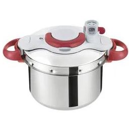 Schnellkochtopf Tefal "Clipso Minut' Perfect, bis max. 6 Liter, &Oslash; ca. 22 cm", bunt (silberfarben, rot), &Oslash;:22cm, T&ouml;pfe, Schnellkochtopf, Dampfkochtopf aus Edelstahl, 6 l, alle Herdarten, Induktion