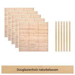 Zaun Bm Massivholz "Kurt Set 5", beige (ohne), H:180cm, Holzwerkstoff, Zaunelemente, 5 Elemente 180 x 180cm, 6 passende Pfosten, Kopf gerundet, L&auml;nge 190cm