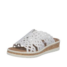 Rieker Damen Pantolette, Gr. 41wei&szlig;, Lederimitat, unifarben, Schuhe, Sommerschuh, Hausschuh, Keilabsatz, mit Glitzersteine