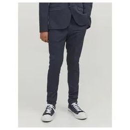 Jack & Jones Anzughose JACK & JONES JUNIOR "JPRSOLAR elastisch, pflegeleicht, komfortabel", Jungen, Gr. 176, N-Gr, blau (schwarz navy), Web, Obermaterial: 78% Polyester, 17% Viskose, 5% Elasthan, unifarben, slim fit kn&ouml;chellang, Hosen Anzughose, unifarben, modisch, slim fit, Web