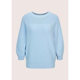 Madeleine Mode Longpullover MADELEINE "Strickpullover Zeitloser Baumwollpullover mit Perlfang-Muster", Damen, Gr. 48, blau (bleu), Obermaterial: 100% Baumwolle CO., Modern, Pullover Longpullover, weite &Auml;rmel