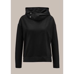 Madeleine Mode Langarmshirt MADELEINE "Sweatshirt Sweatshirt mit Kapuze", Damen, Gr. 38, schwarz, Obermaterial: 95% Viskose CV. 5% Elasthan EL., Modern, weit, Shirts Langarmshirt
