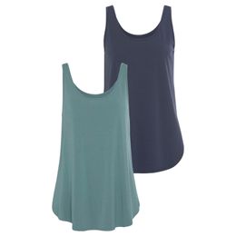 Longtop Lascana "mit gerundetem Saum", Damen, Gr. 44/46, bunt (mint, navy), Single Jersey, Obermaterial: 95% Viskose (LENZING&trade; ECOVERO&trade;), 5% Elasthan, unifarben, Basic, bequem Po-bedeckend, Rundhals, Tops Longtop, aus weichem Viskose-Stretch, Topseller