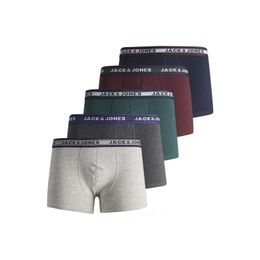 Jack & Jones Boxershorts JACK & JONES "Boxershort JACOLIVER TRUNKS 5 PACK JNR NOOS 5er Pack", Jungen, Gr. 128, bunt (grau, blau, gr&uuml;n, rot), Obermaterial: 95% Baumwolle CO. 5% Elasthan EL., Unterhosen Boxershorts