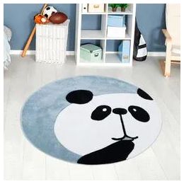 Kinderteppich Carpet City "Bueno Kids 1389" Gr. 10, blau, H:13mm &Oslash;:160cm, Kunstfaser, Teppiche, Kinderteppich, Spielteppich, Panda-B&auml;r, 3D-Effekt, Weicher Flor, Pflegeleicht