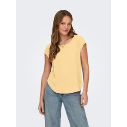 Kurzarmbluse Only "ONLVIC &ndash; feminines Blusenshirt in lockerer Form", Damen, Gr. 42, sunlight, Web, Obermaterial: 97% Polyester, 3% Elasthan, unifarben, regular fit Po-bedeckend, Rundhals, Blusen, Materialmix, regular fit
