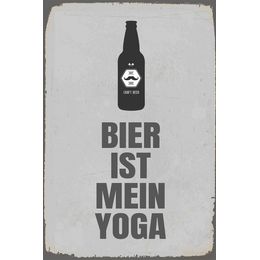 Metallbild queence "Bier Yoga Spruch Stahlschild Blechschild", grau (farbe bild(er): grau), B:20cm H:30cm T:0,2cm, Blech, Bilder, Metallbild, 20x30x0,2cm - mit 4 Lochbohrung