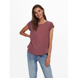 Kurzarmbluse Only "ONLVIC &ndash; feminines Blusenshirt in lockerer Form", Damen, Gr. 42, bunt (rose braun), Web, Obermaterial: 97% Polyester, 3% Elasthan, unifarben, regular fit Po-bedeckend, Rundhals, Blusen, Materialmix, regular fit