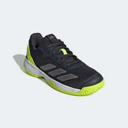 Tennisschuh adidas Performance "COURTFLASH KIDS", M&auml;dchen, Gr. 38, carbon, iron metallic, lucid lemon, Synthetik, Textil, Schuhe, f&uuml;r Hartcourt, All-Court