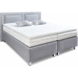 Boxspringbett, grau (hellgrau), Strukturstoff, Liegefl&auml;che B/L: 180cm x 200cm, H2, 7-Zonen-Kaltschaummatratze, Bezug Topper 100% Polyester, waschbar bis 60C;Bezug Unterbox und Kopfteil: Strukturstoff (77% Polyester und 23% Viskose);Zierkissen: gef&uuml;llt mit Hohlfaser-Polyesterwatte (100% Polyester), Bezug aus 100% Polyester;Bezug Obermatratze 100% Polyester, waschbar bis 60C, Westfalia Schlafkomfort