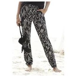 Strandhose Buffalo, Damen, Gr. 42, N-Gr, schwarz (schwarz, gr&uuml;n bedruckt), Jersey, Obermaterial: 100% Viskose, bedruckt, figurumspielend lang, Hosen Strandhose, aus Viskose mit Taschen, Elastikbund, Jerseyhose