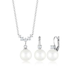 Ohrring und Ketten Set Elli "Schmuckset Set mit Perlen Zirkonia Wei&szlig; 925 Sterling Silber" Gr. 45, silber, Schmuck_Sets, Damen, Blacklist, Silber 925 (Sterlingsilber), Ohrring und Ketten Set
