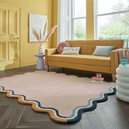 Wollteppich FLAIR RUGS "LEO SCALLOP BORDER", bunt, B:160cm H:8mm L:230cm, Wolle, Teppiche, Woll Border Teppich, mit Muschelsaumkante