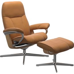 Fu&szlig;hocker stressless "Consul", braun (new caramel), B:54cm H:41cm T:39cm, Hocker, Fu&szlig;hocker, mit Cross Base, Gr&ouml;&szlig;e S, M & L, Holzakzent Eiche