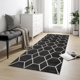 Teppich Sanat "Trellis", schwarz, B:80cm H:10mm L:200cm, Kunstfaser, Teppiche, Teppich, Kurzflor, skandi, boho, auch als L&auml;ufer und in rund