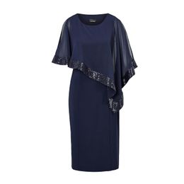 Abendkleid GOLDNER "Kurzgr&ouml;&szlig;e Kleid mit raffiniertem Chiffon&uuml;berwurf", Damen, Gr. 22, K-Gr, blau (mitternachtsblau), Obermaterial: 96% Polyester PES. 4% Elasthan EL., festlich, figurumspielend, Halbarm, Kleider Abendkleid, Chiffon