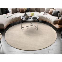 Wollteppich OCI DIE TEPPICHMARKE "ESEMPIO UNI MELANGE", beige (creme), H:18mm &Oslash;:200cm, Schurwolle, Teppiche, Wollteppich, reine Wolle, handgekn&uuml;pft, hochwertig verarbeitet