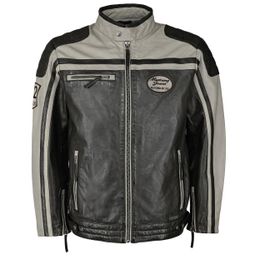 Bikerjacke Mustang "Lederjacke 31021213", Herren, Gr. 50, schwarz (schwarz, grau), Obermaterial: 100% Lammleder LEL. Futter: 100% Baumwolle CO., Jacken Bikerjacke