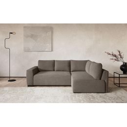 Ecksofa COTTA "Giro L-Form, Ottomane, Breite 252 cm", taupe, B:252cm H:86cm T:170cm, Sofas, Ecksofa, wahlweise mit Bettkasten und Trendbezug CORD