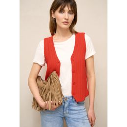 Kurzweste STREET ONE STUDIO, Damen, Gr. 46, torch rot, Web, 75% Baumwolle, 25% Polyester, unifarben, normal normal, V-Ausschnitt, Westen, im soften Baumwoll-Mix