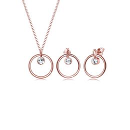 Ohrring und Ketten Set Elli "Schmuckset Kreis Glas Kristalle Wei&szlig; 925 Sterling Silber" Gr. 45, rosa (rosegold), Schmuck_Sets, Damen, Blacklist, Silber 925 (Sterlingsilber), Ohrring und Ketten Set