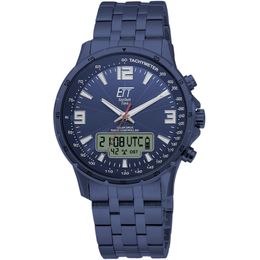 Funkchronograph ETT "Arctica", blau, Armbanduhren, Herren, Funkchronograph, Armbanduhr, Herrenuhr, Stoppfunktion, Datum, Solar, Edelstahlarmband